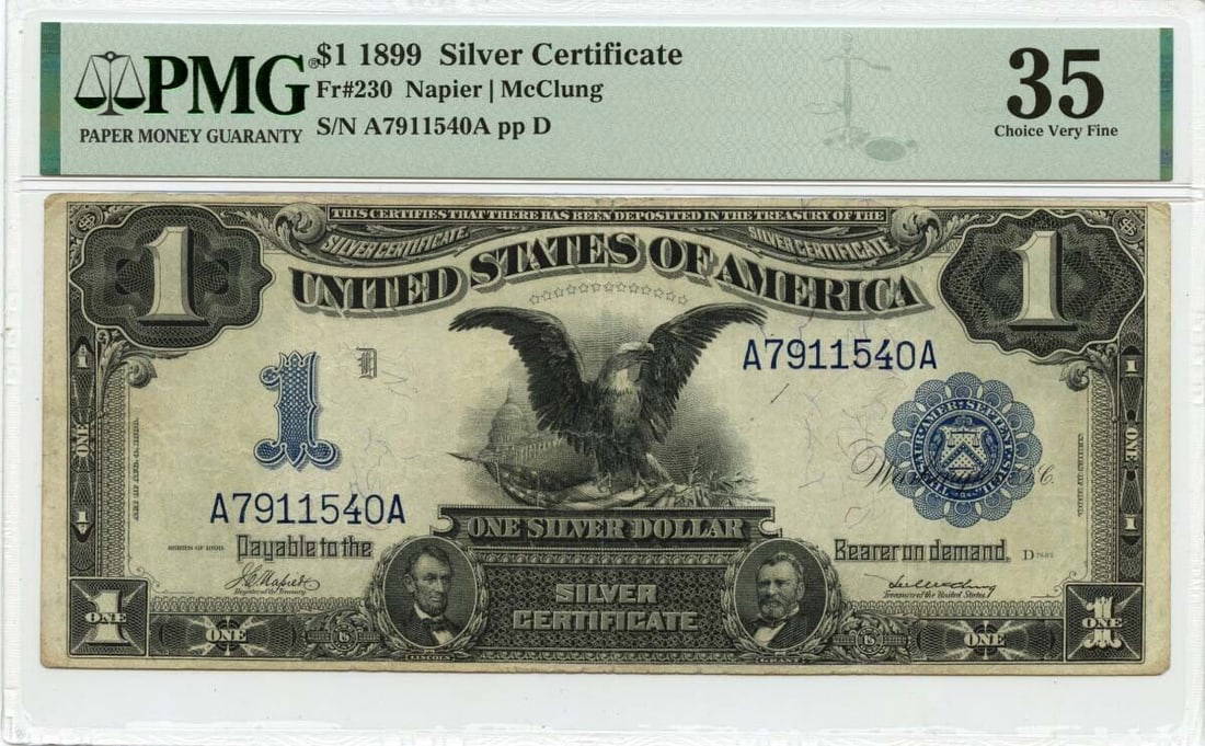 1899 $1 Silver Certificate Blue Seal Fr# 230 Pmg Ch Vf35 Auction