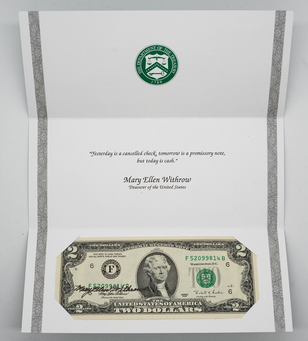1995 $2 Frn Courtesy Autograph Note Pamphlet Mary Ellen Withrow Us ...