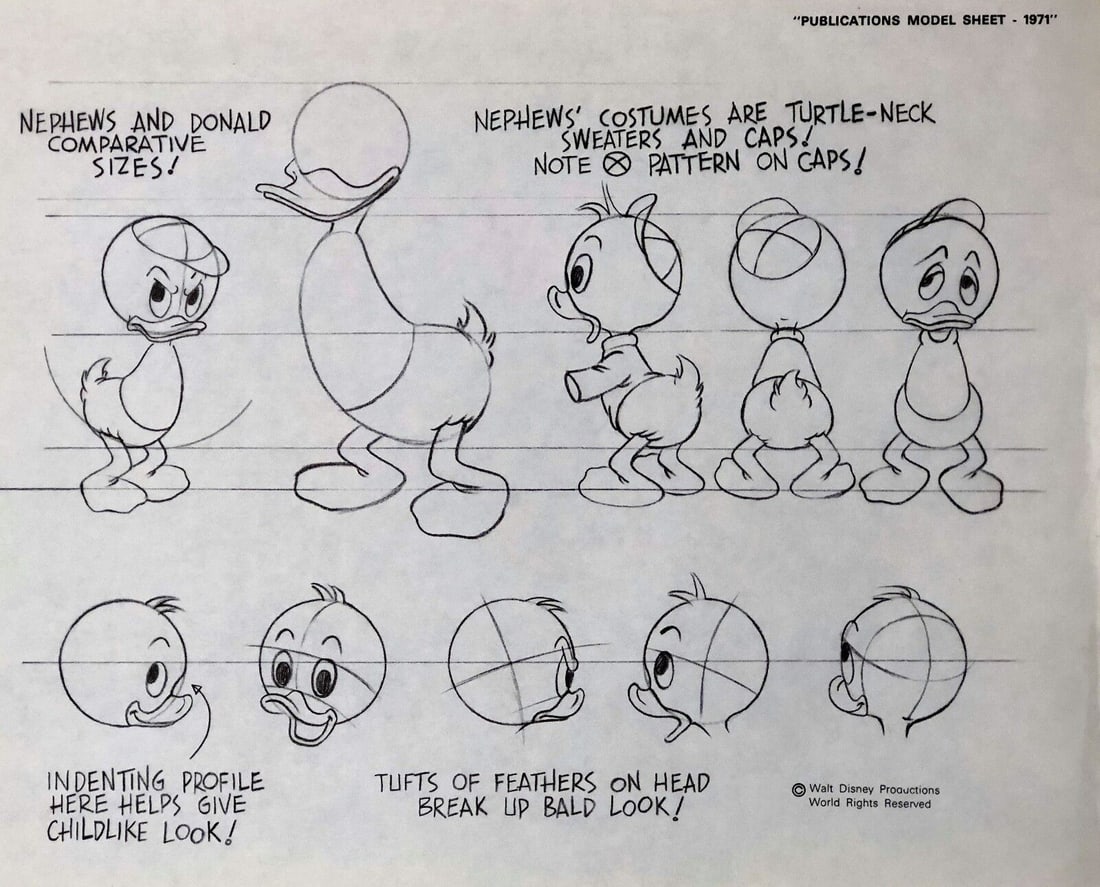 Walt Disney Hewey Dewey & Louie Original Model Sheet Drawing 1971 ...