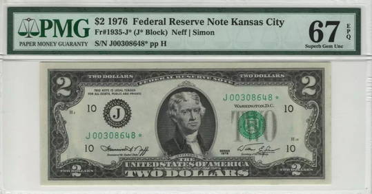 1976 $2 "star Note" Uncut Sheet Of 4 Bills