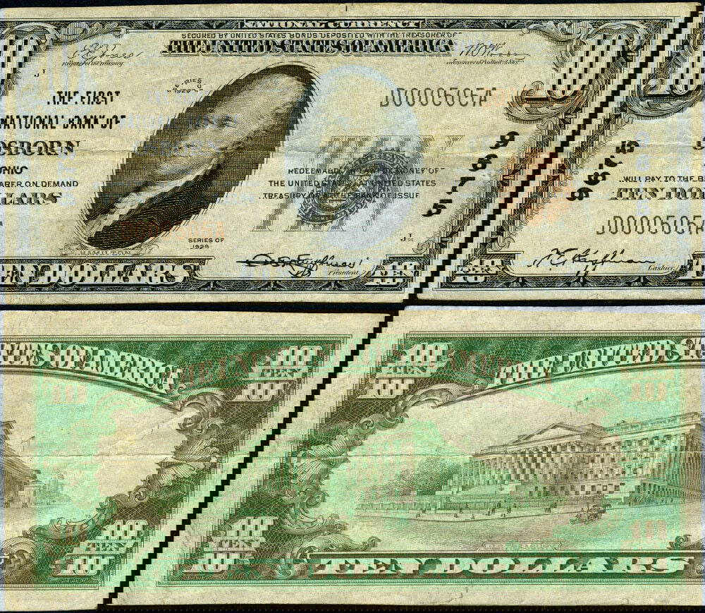 Osborn Oh-ohio $10 1929 T-1 National Bank Note Ch #9675 Fnb Vf Auction