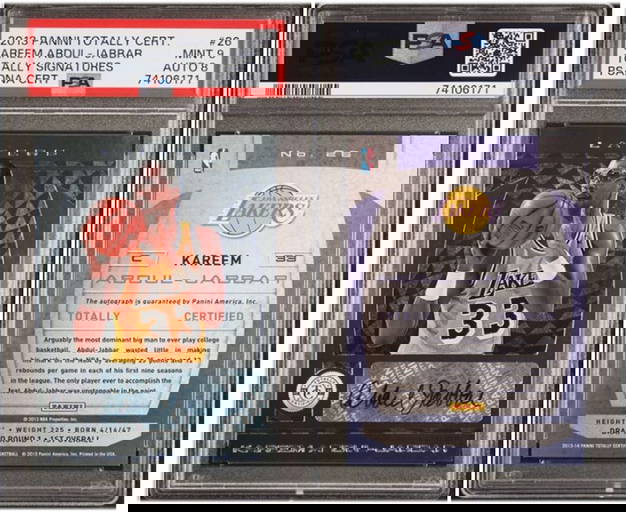Kareem Abdul Jabbar 2013 Panini Totally Certified Totally Signature Psa 9/8