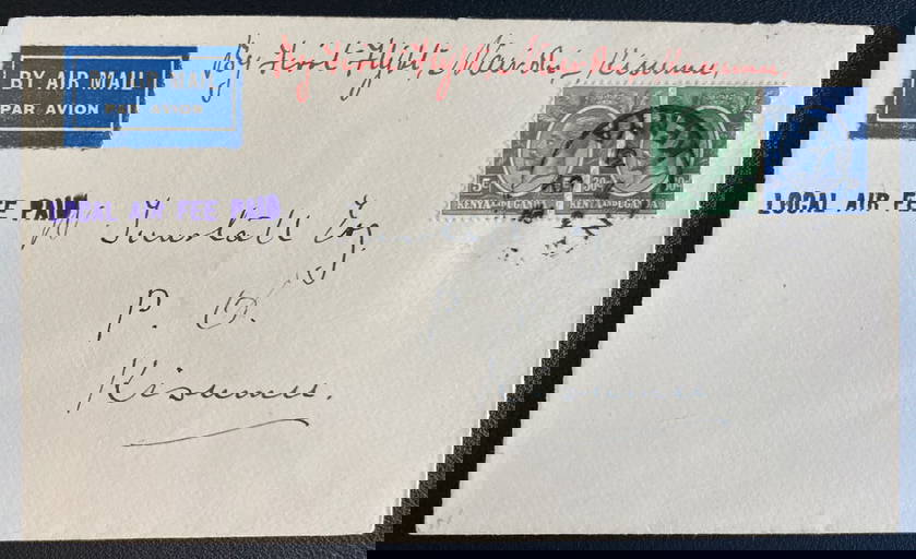 1931 Nairobi Kenya Airmail Cover To Kisumu Wilson Airways Feeder Services