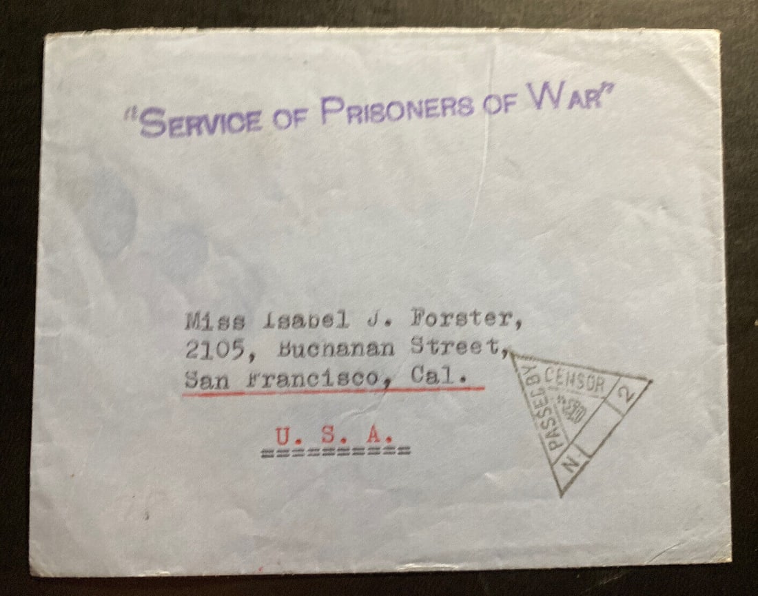 1940s Dehra Dun India Pow Internment Camp Cover San Francisco Usa ...