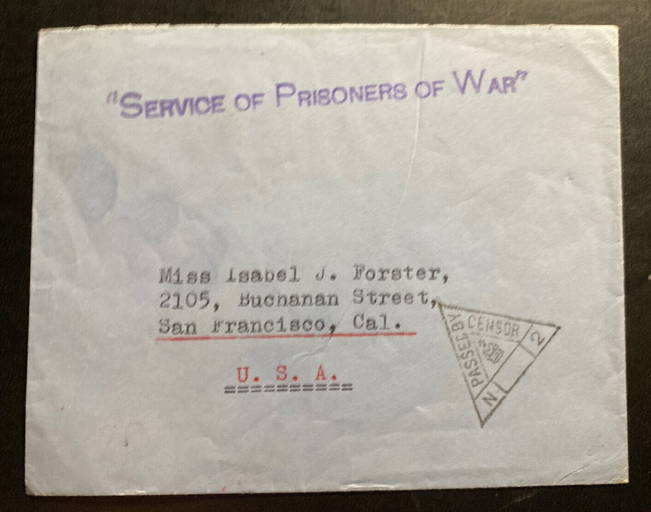 1940s Dehra Dun India Pow Internment Camp Cover San Francisco Usa ...