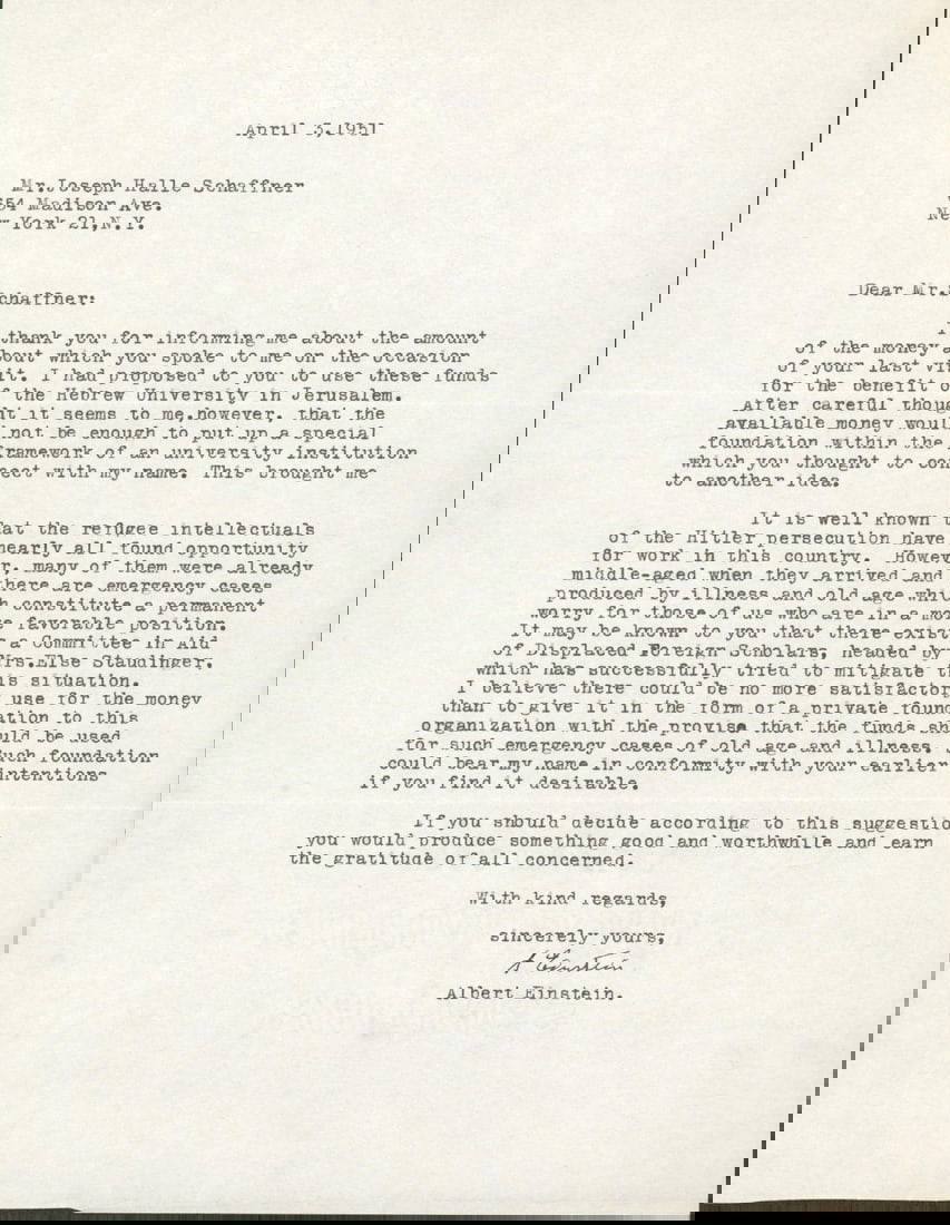 Albert Einstein Signed 8.5x11 1951 Typed Letter Bas #ab14598 Auction
