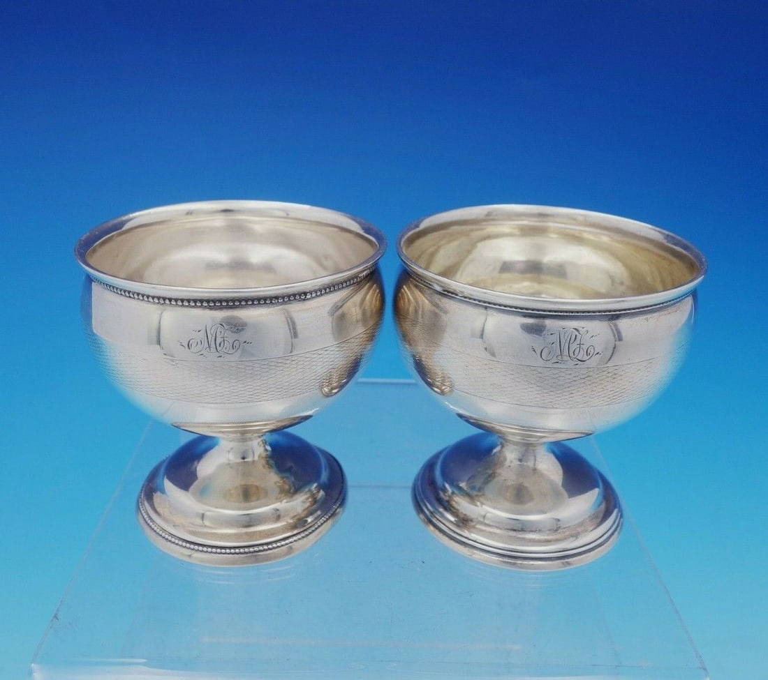 George Sharp Coin Silver Salt Cellars Pair With Band Of Engraved Design ...