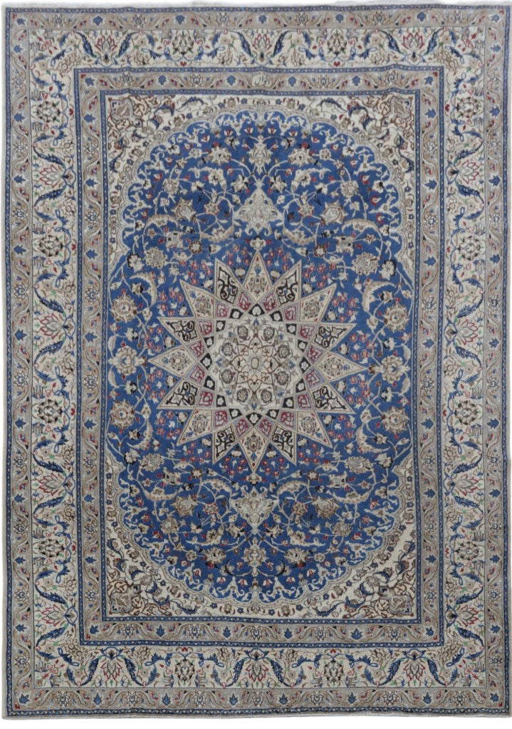8 X 12 Blue Persian Signed Wool & Silk Nain Rug Auction