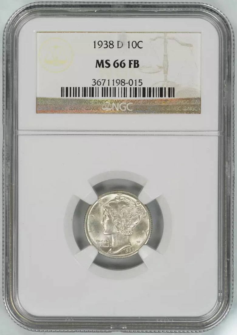 1938 D Mercury Dime 10c Silver Ngc Certified Ms 66 Fb Mint Unc Full Bands (015) Auction