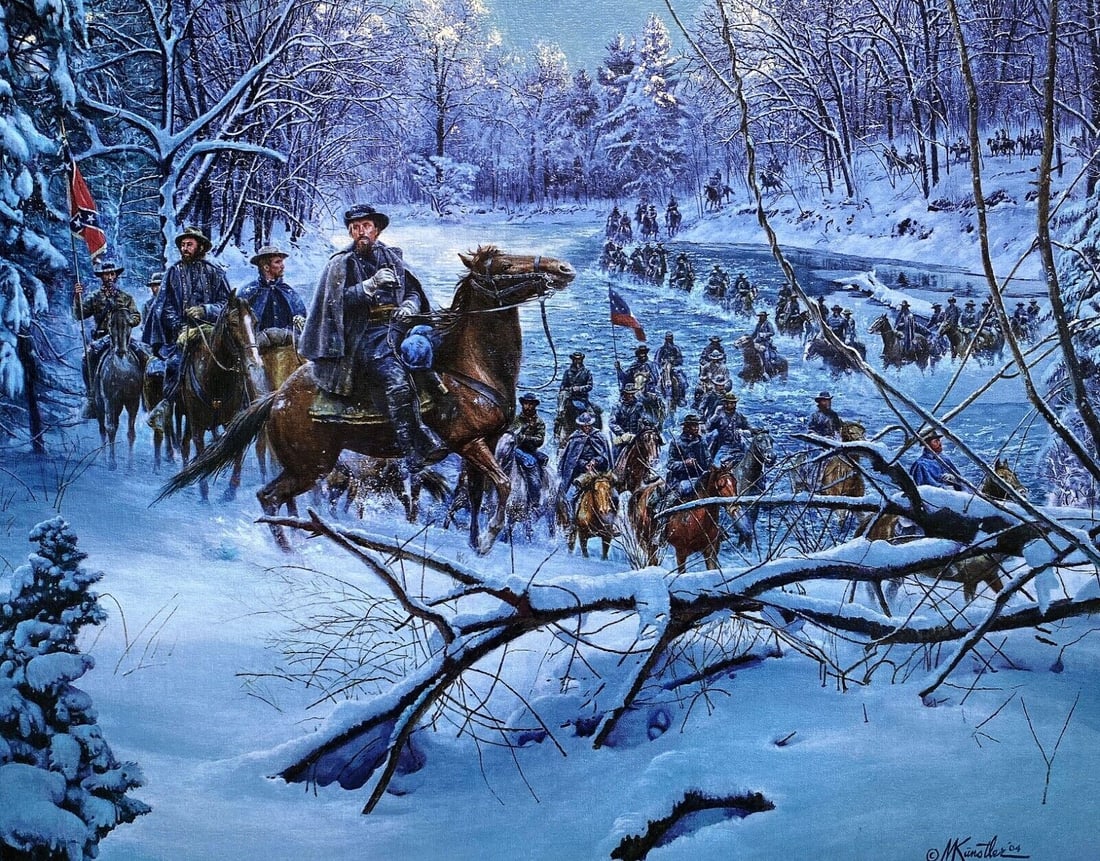 Mort Kunstler Civil War Print Confederate Crossing Custom Framed Auction