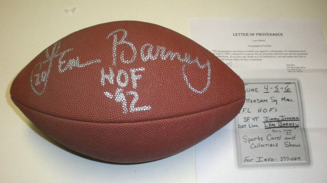 Lem Barney Detroit Lions Hof 1992 Last 1 W/coa Signed Football Auction