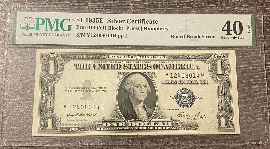Avc- 1935-e $1 Silver Certificate Fr.1614 "board Break Error" Pmg Xf40 ...
