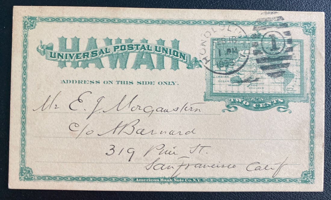 1895 Honolulu Hawaii Stationery Postcard Cover To San Francisco Ca Usa ...
