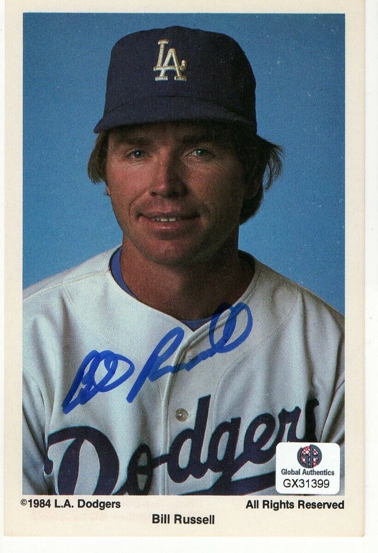 Bill Russell Signed Autographed Postcard 1984 Coca-cola Dodgers Auction