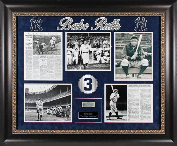 Yankees Babe Ruth Signed & Framed 1x2.5 Cut Signature Bas #ac01303