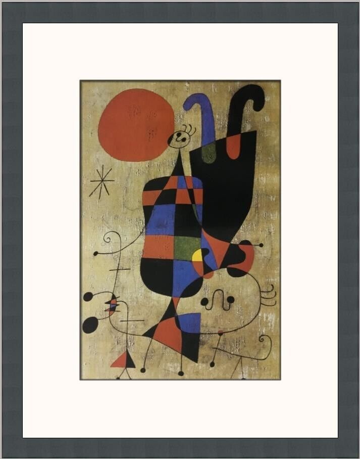 Joan Miro People And Dogs Before The Sun Custom Framed Print Auction