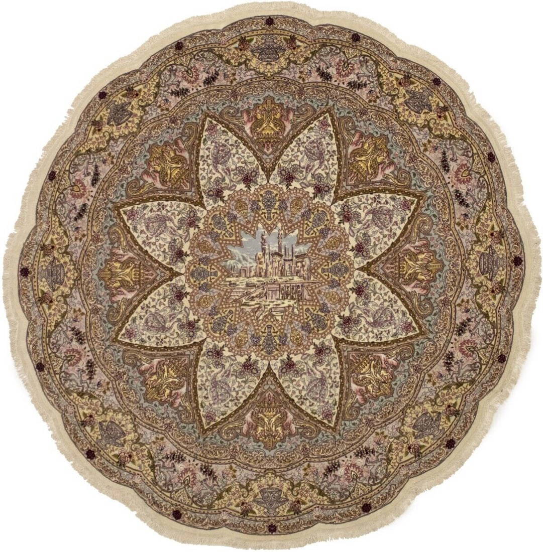 Super Fine Ancient Design Wool Silk 8x8 Round Hand Knotted Oriental Rug ...