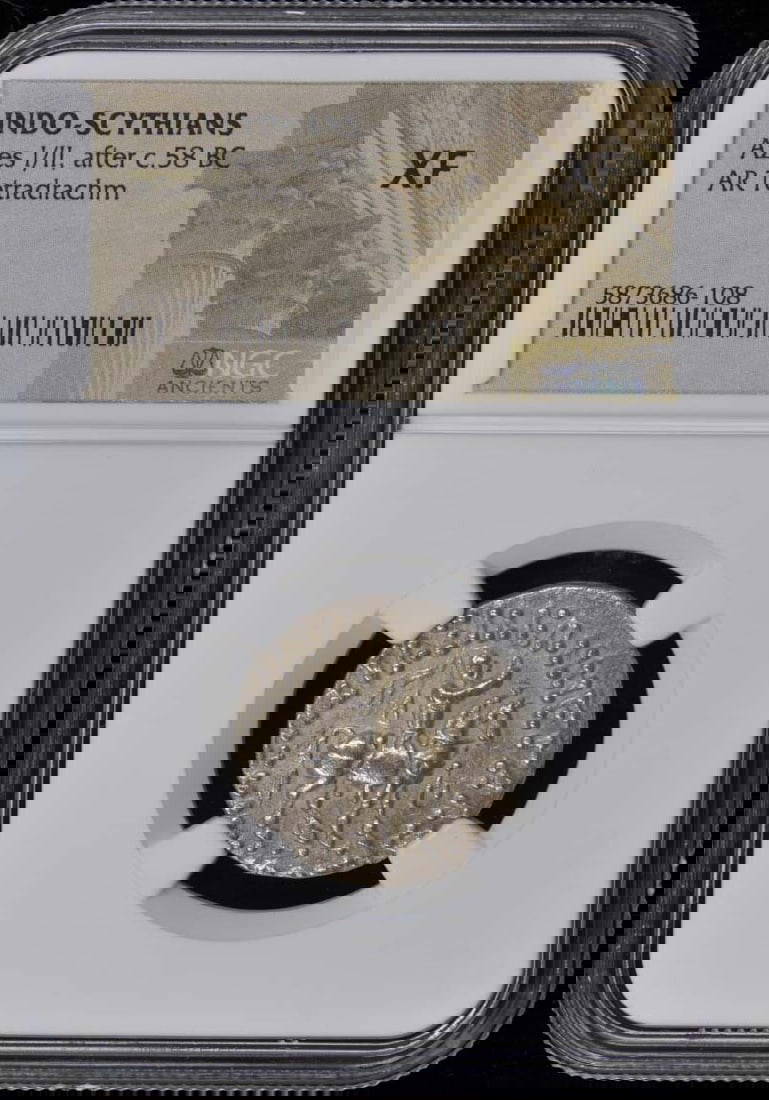 Azes I/ii After C.58 Bc Indo-scythians Ar Tetradrachm Ngc Xf40 Auction