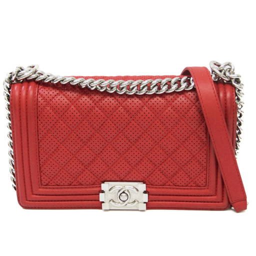 Chanel Boy Chanel A67086 Women's Leather Leather Shoulder Bag Red Color