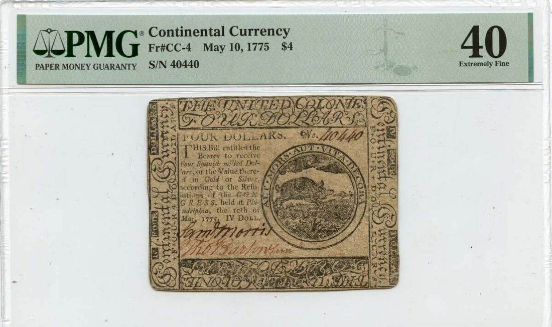 May 10 $4 Continental Currency 1775 Cc-4 Pmg Xf40 Auction
