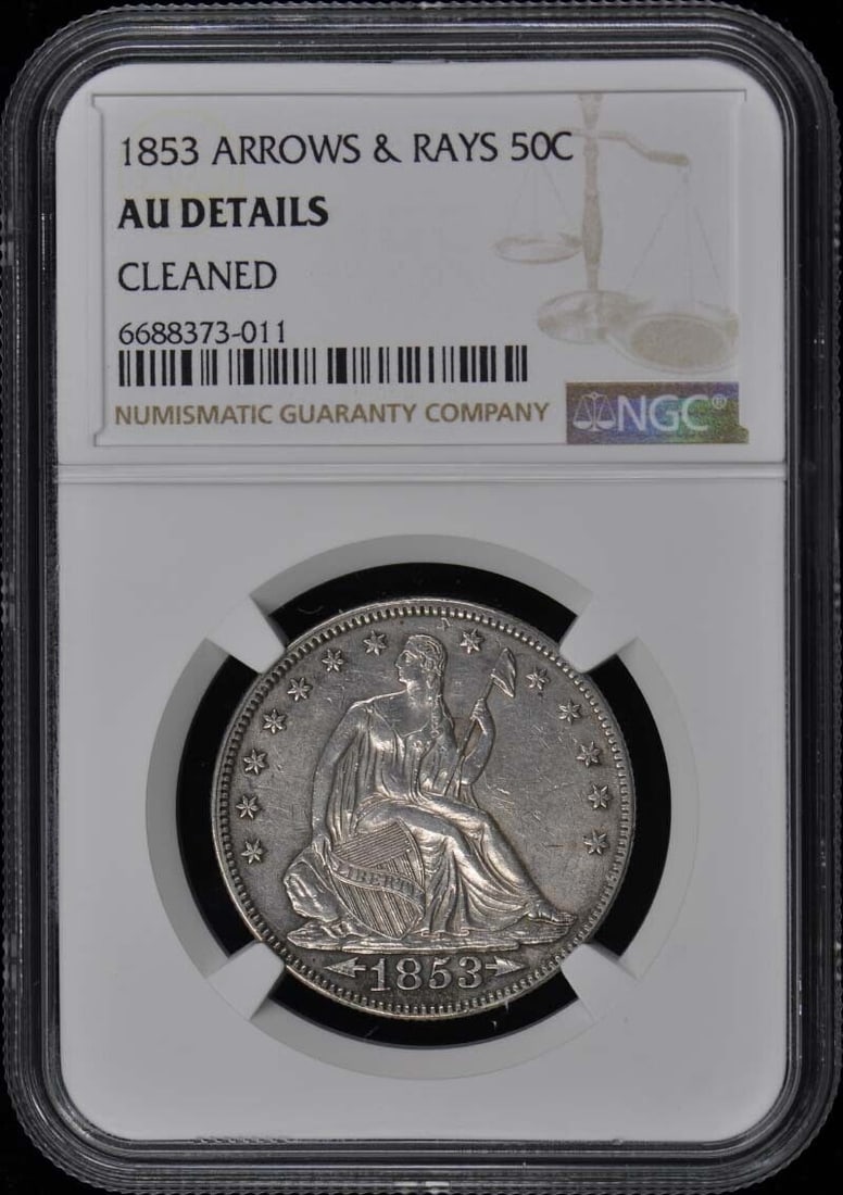 1853 Arrows & Rays Seated Libery Half Dollar 50c Ngc Au Details Auction
