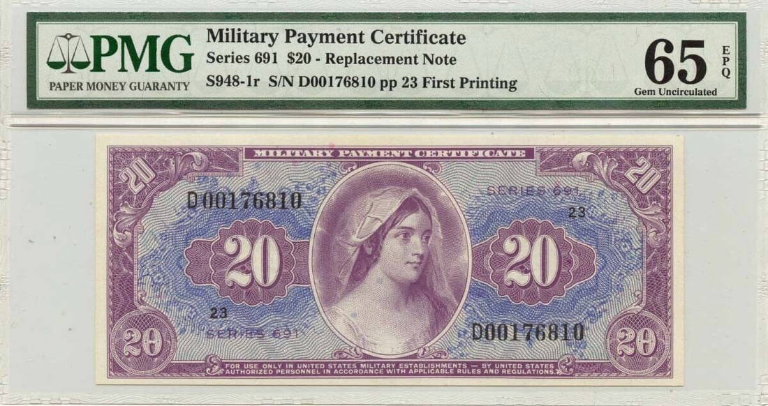 Series 691 $20 Mpc Pmg Gem 65 Epq S948-1r First Printing Auction