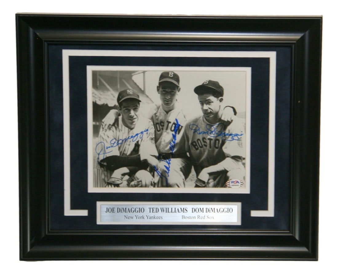 Joe Dimaggio Ted Williams Dom Dimaggio Autographed 8x10 Photo Framed Psa/dna Auction