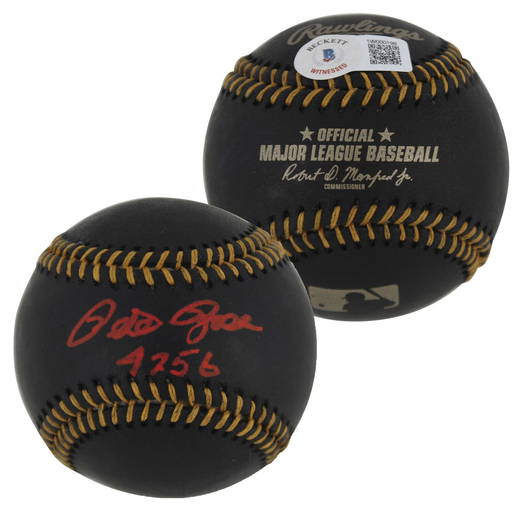 Reds Pete Rose "4256" Signed Black Oml Baseball W/ Red Sig Bas Witness