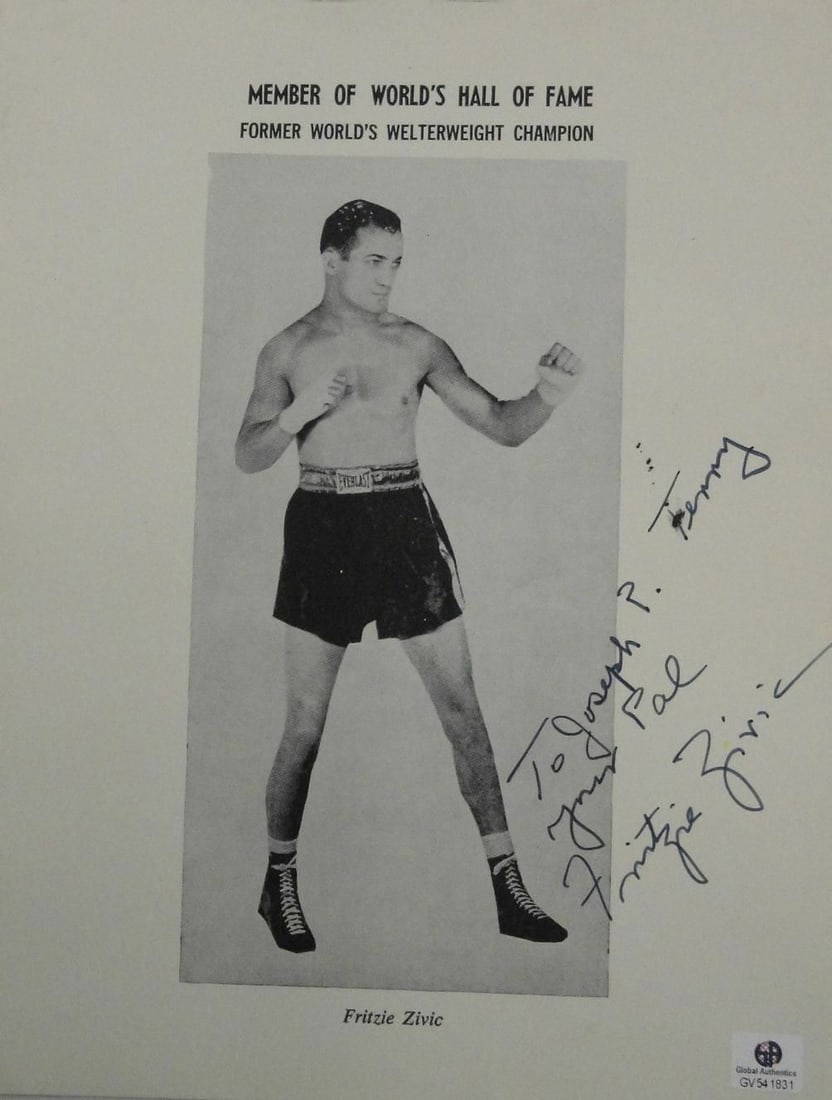 Fritzie Zivic Signed Autographed 8x10 Vintage Boxing Photograph Photo ...