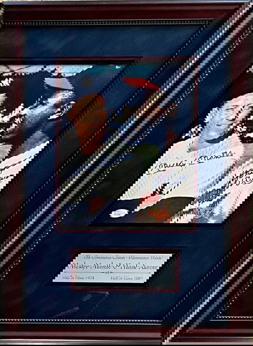 Mickey Mantle/ Hank Aaron Signed 8x10 Custom Framed Display-jsa Letter ...