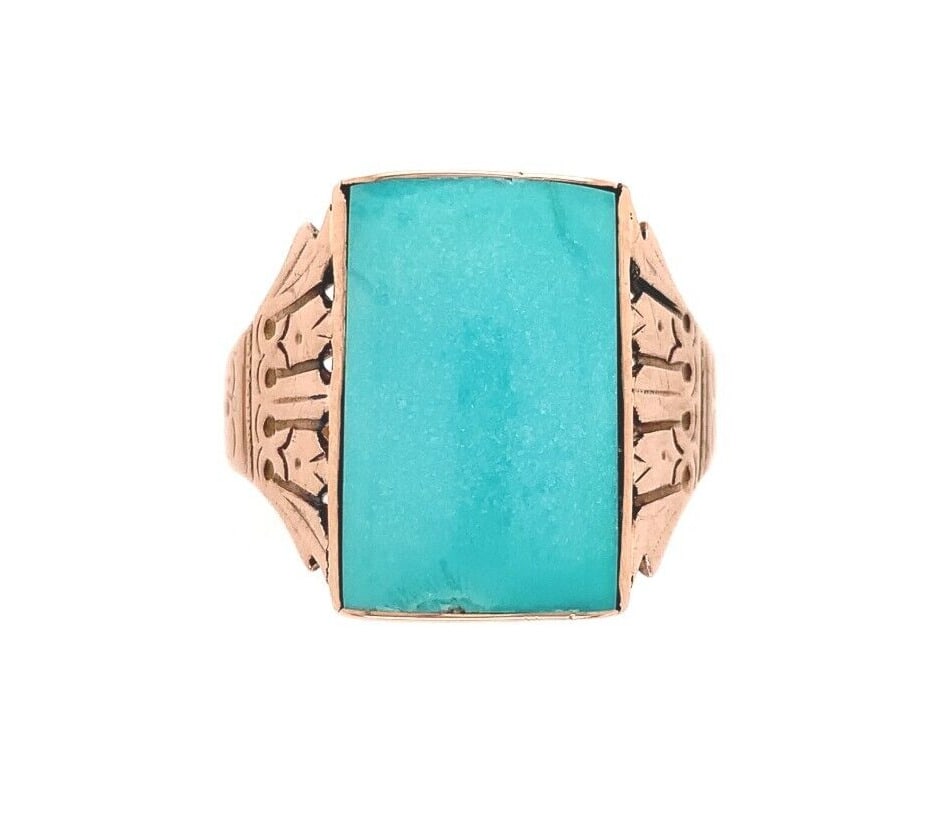 9k Rose Gold Victorian Specialty Cut Genuine Natural Turquoise Ring Auction