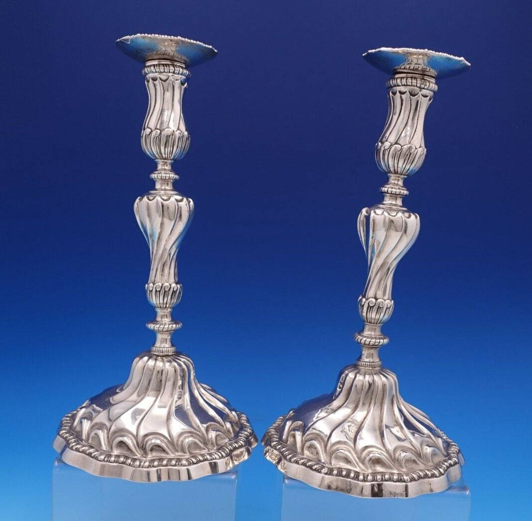 Emick Romer English Georgian Sterling Silver Candlestick Pair W/ Swirls ...