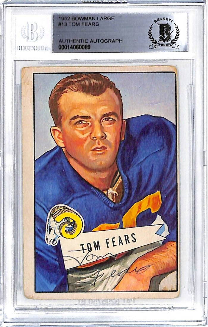 Tom Fears Signed Autographed 1952 Bowman Large Browns Beckett Bas Auction