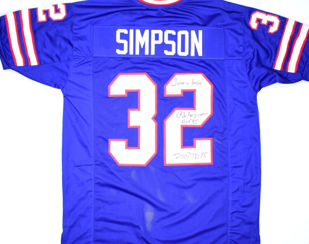 O.j Simpson Autographed Blue Pro Style Jersey W/ 3 Insc. - Jsa W *black ...