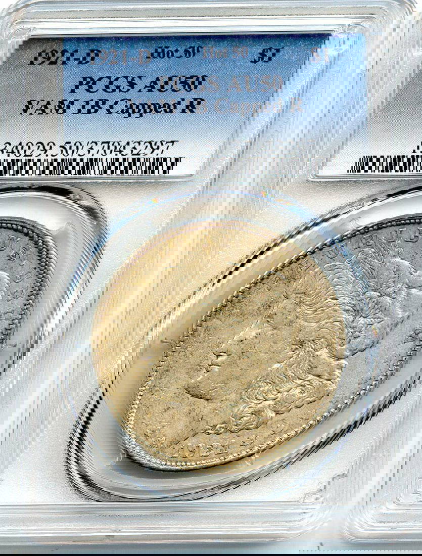 C12337- 1921-d Vam-1b Capped R" Hot 50 Morgan Dollar Pcgs Au50" Auction