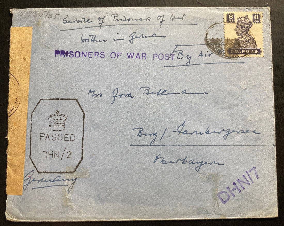 1940s Dehra Dun India Pow Internment Camp #4 Cover To Stambergersee ...