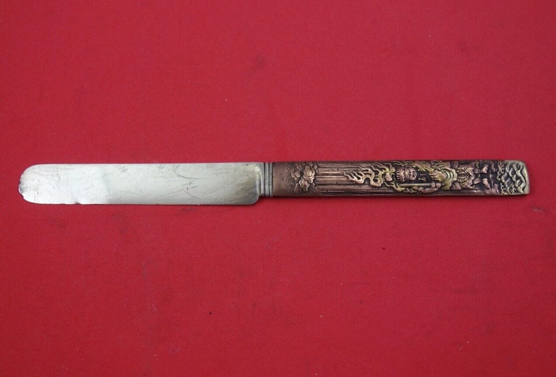 Japanese Sterling Silver Tea Knife Samurai W/ Gold Flames Bronze Handle ...