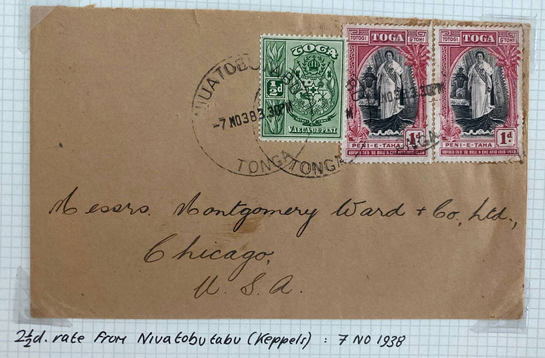 1938 Niuatobutabu Tonga Toga Cover To Chicago Il Usa Auction