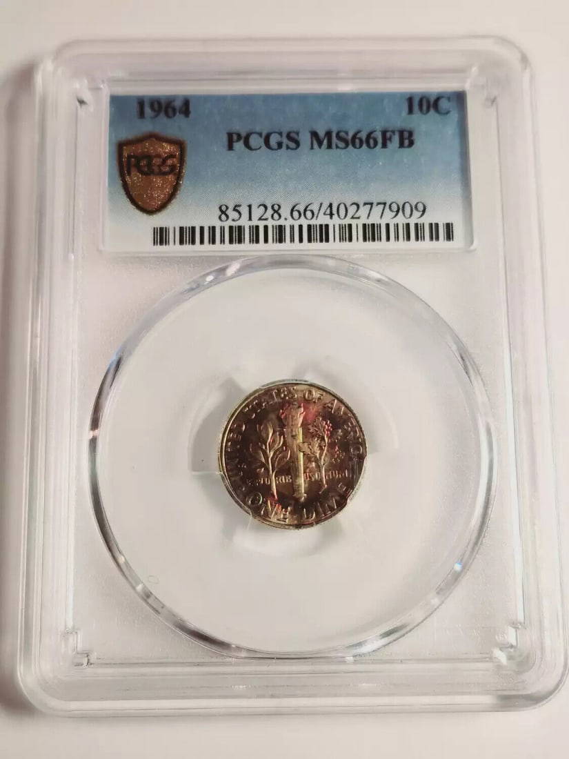 1964 P Dimes Roosevelt Pcgs Ms-66 Fb Rainbow Colors Auction