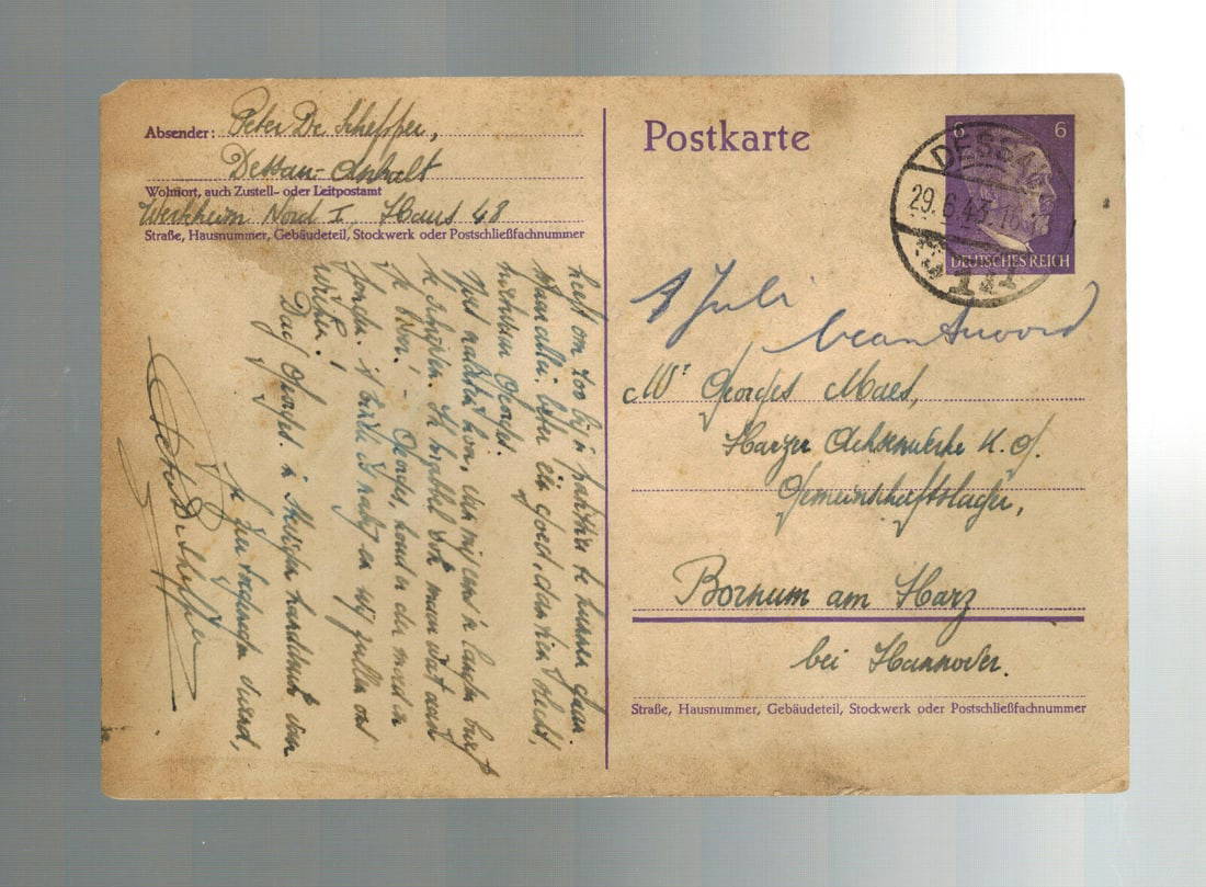 1943 Dessau Germany Arbeitslager Slave Labor Camp Postcard Cover Bornum ...