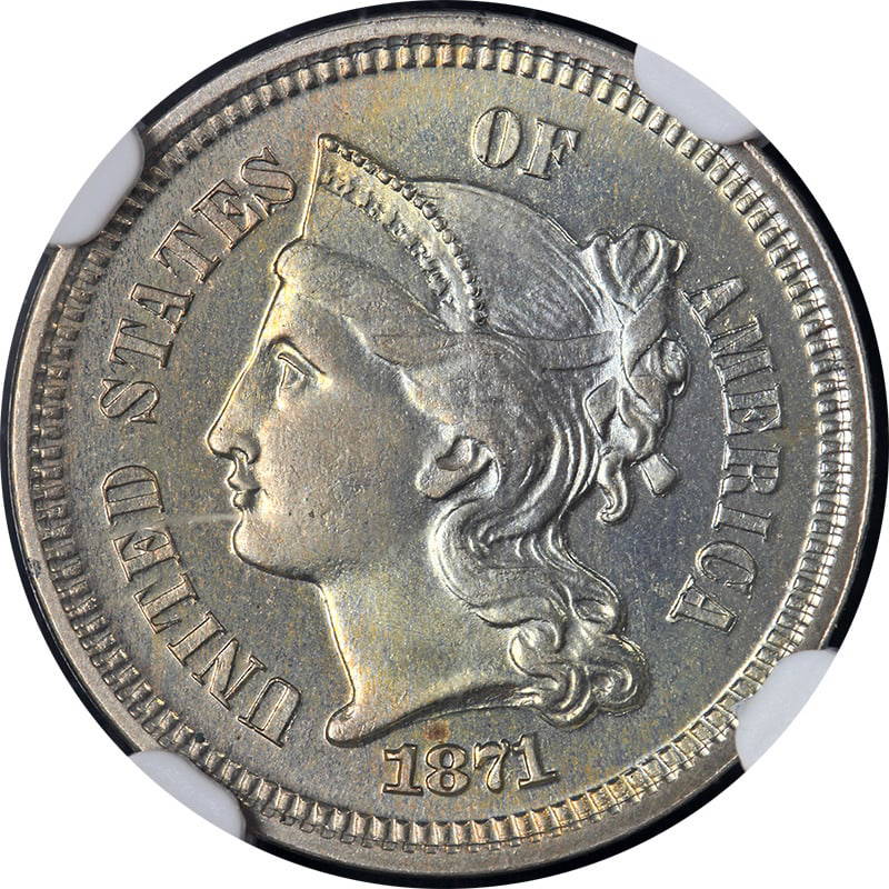 1871 Three (3) Cent Nickel Proof Cac Sticker Ngc Pf66+ Superb Eye Appeal Auction