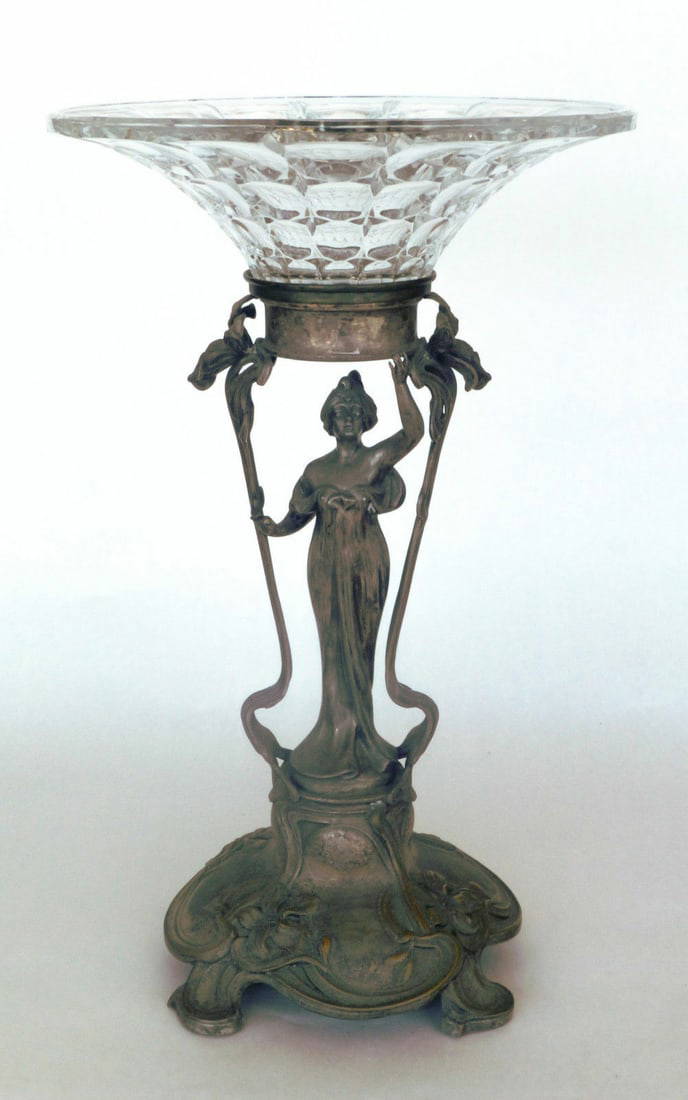 Wmf Silver Plate Art Nouveau Woman Holding Glass Dish Over Her Head ...