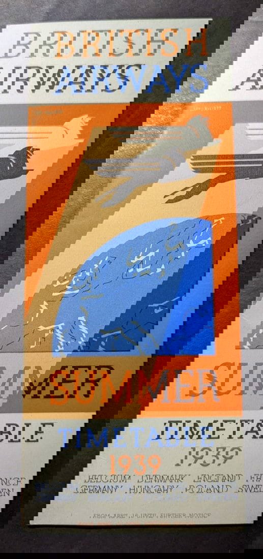 1939 British Airways Summer Timetable Western Europe Airline ...