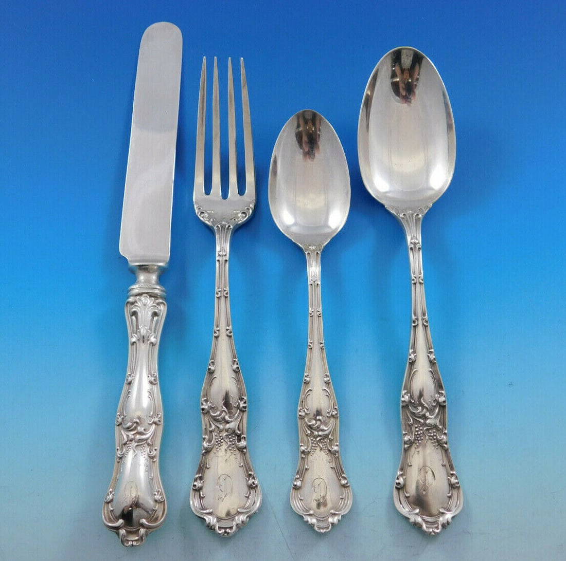 Gothic By Shiebler Sterling Silver Flatware Set For 12 Service 60 Pcs ...