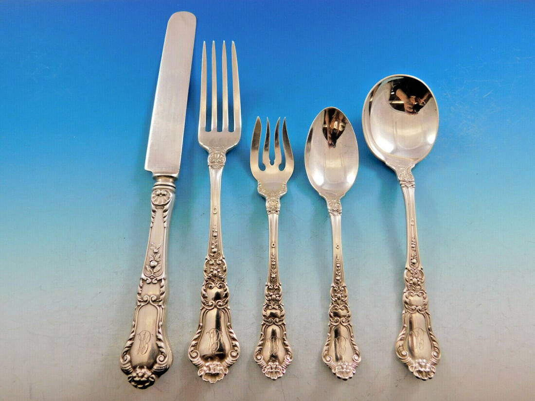 Baronial Old By Gorham Sterling Silver Flatware Set Service 62 Pc Lion ...