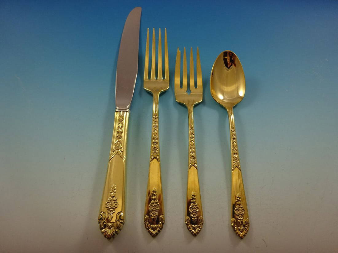 Promise Gold By Royal Crest Sterling Silver Flatware Service 12 Set ...