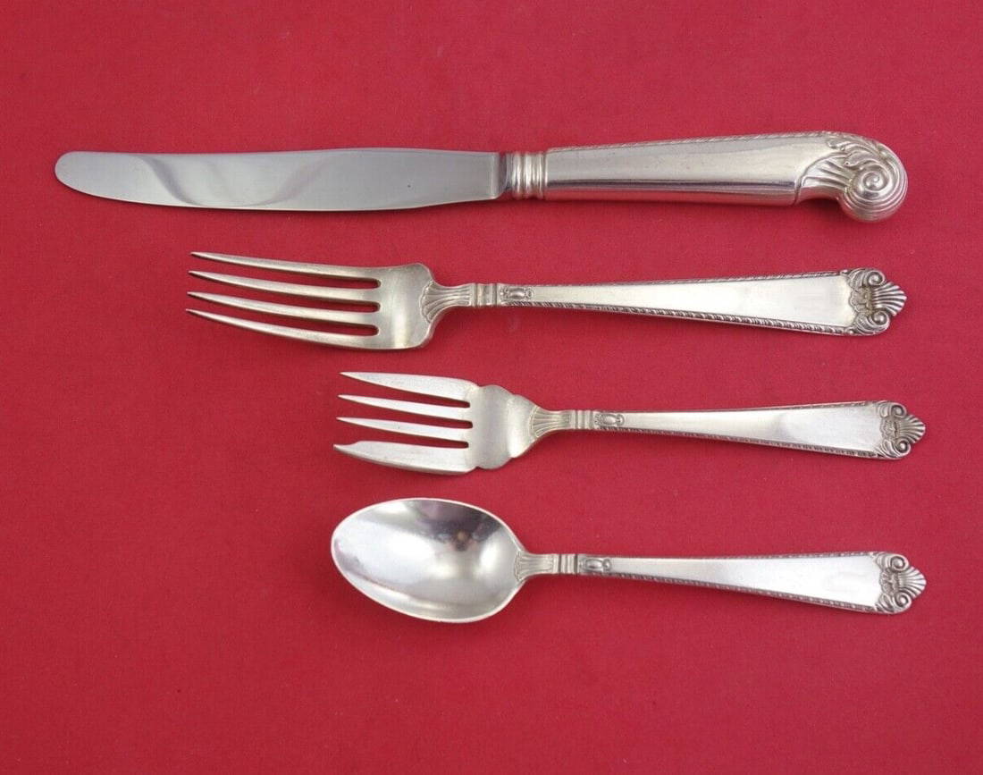 George Ii Plain By Birks Sterling Silver Dinner 4-pc Setting Auction