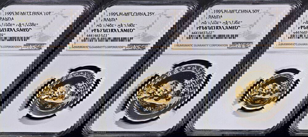 1995 China Bi-metallic Panda 3 Coin Proof Set Ngc Pf68/67/68 Ultra ...