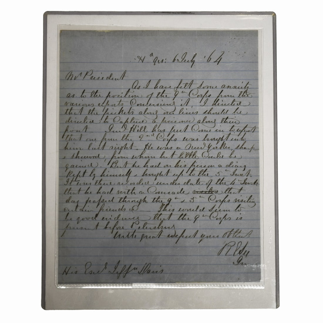 Robert E Lee Letter To Jefferson Davis July 6 1864 Auction