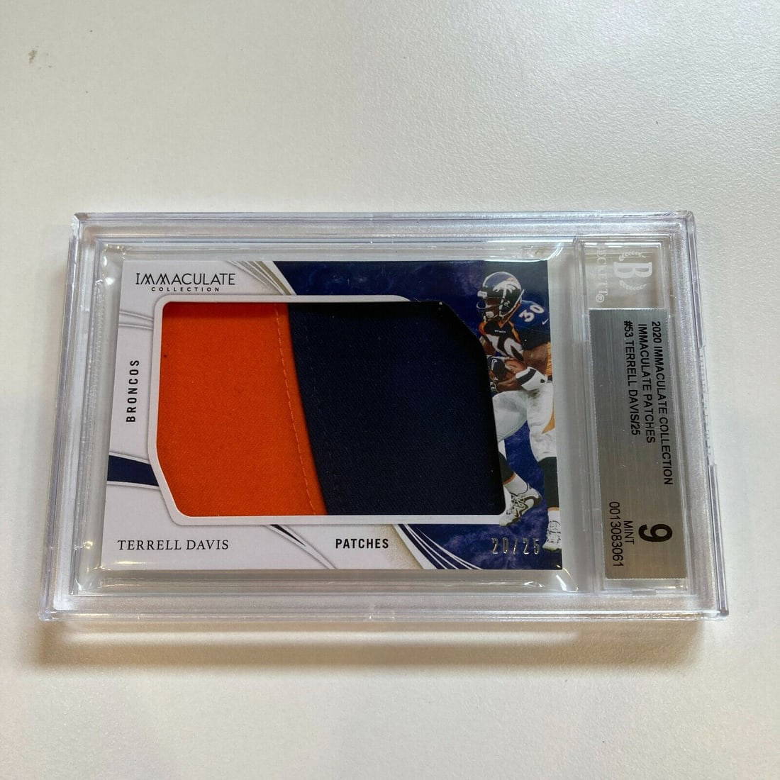 2020 Immaculate Collection Terrell Davis Game Used Patch #20/25 Bgs 9 ...